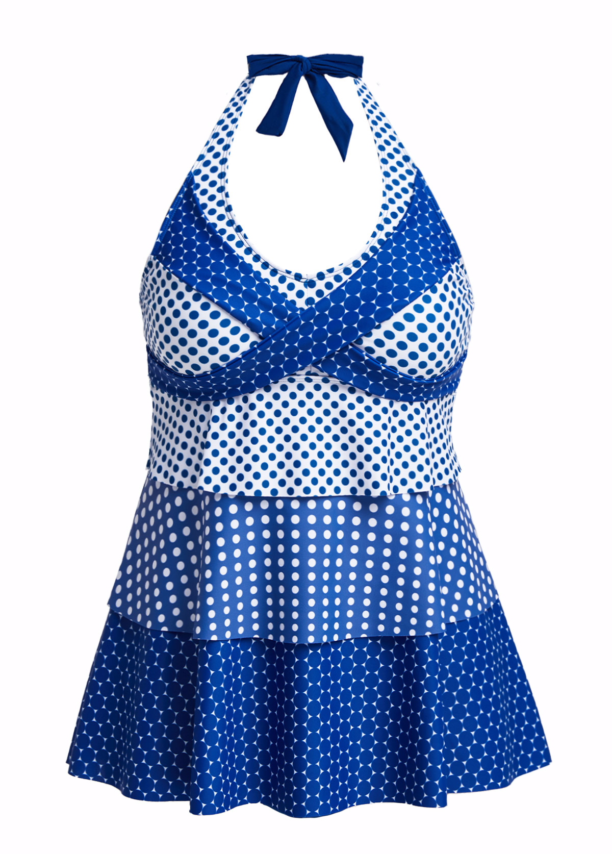 Mid Waisted Polka Dot Layered Sky Blue Tankini Set | Rosewe.com - USD ...