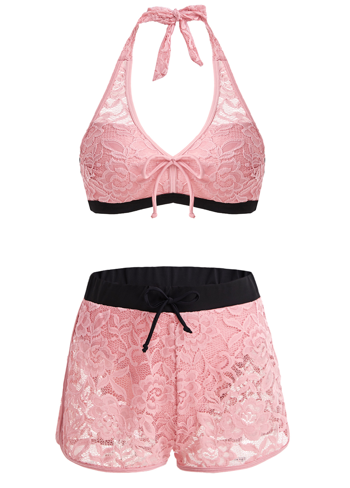 Mid Waisted Lace Light Pink Bikini Set | Rosewe.com - USD $33.98