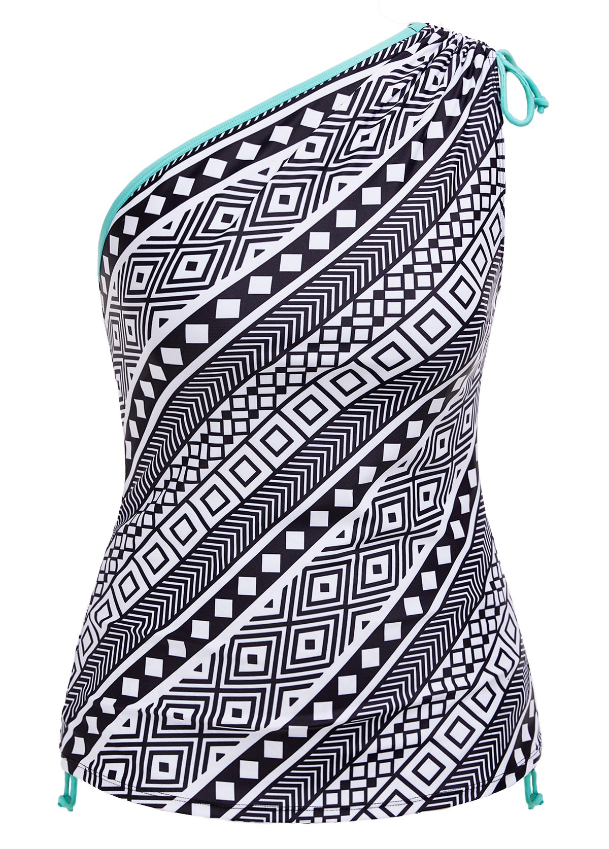 Mid Waisted Tribal Print Asymmetry Black Tankini Set | Rosewe.com - USD ...