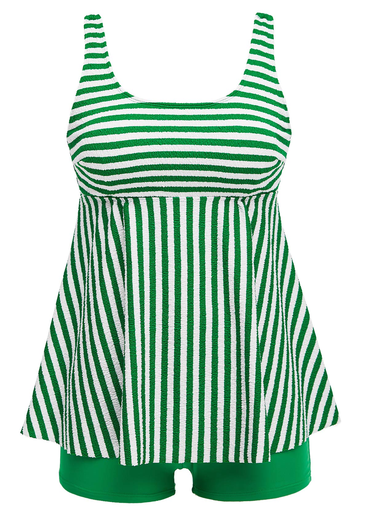 Striped Patchwork Textured Fabric Green Tankini Set | Rosewe.com - USD ...
