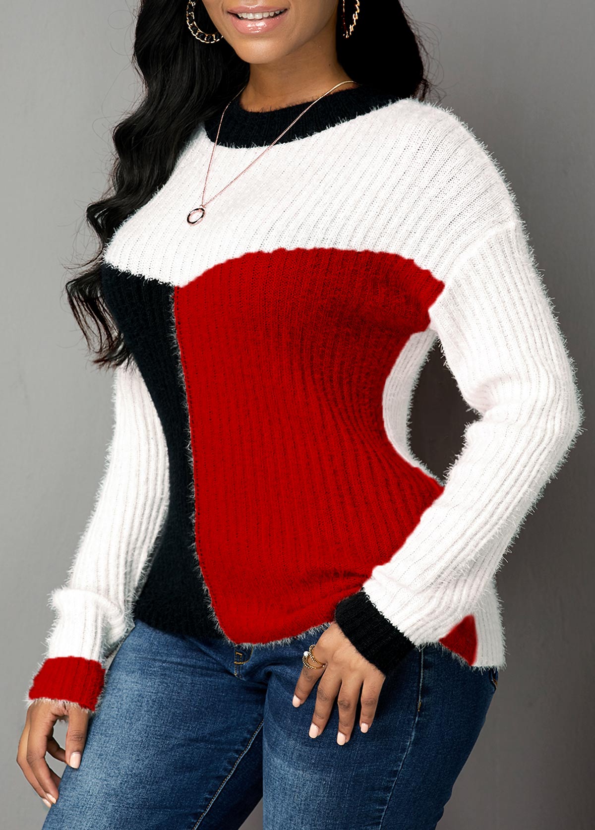 Round Neck Red Long Sleeve Sweater | Rosewe.com - USD $32.87