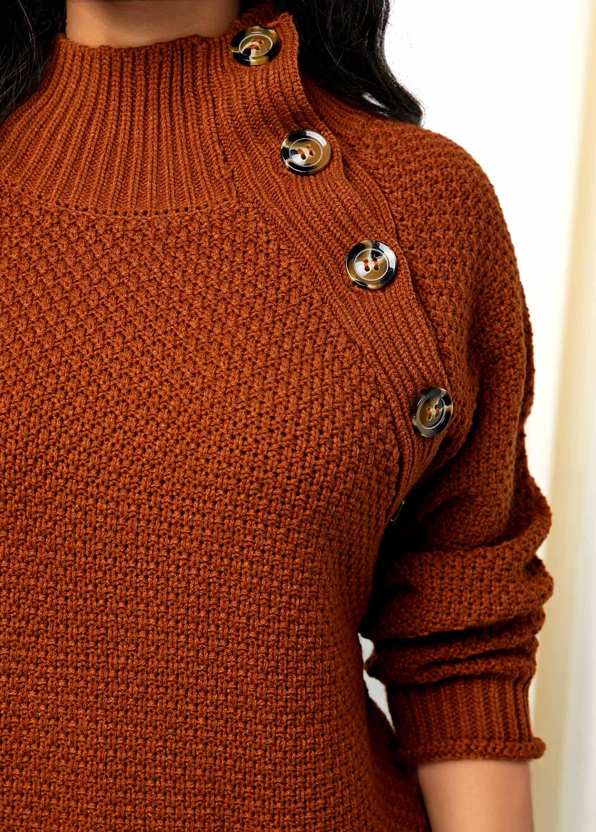 High Neck Button Detail Pullover Sweater | Rosewe.com - USD $31.16