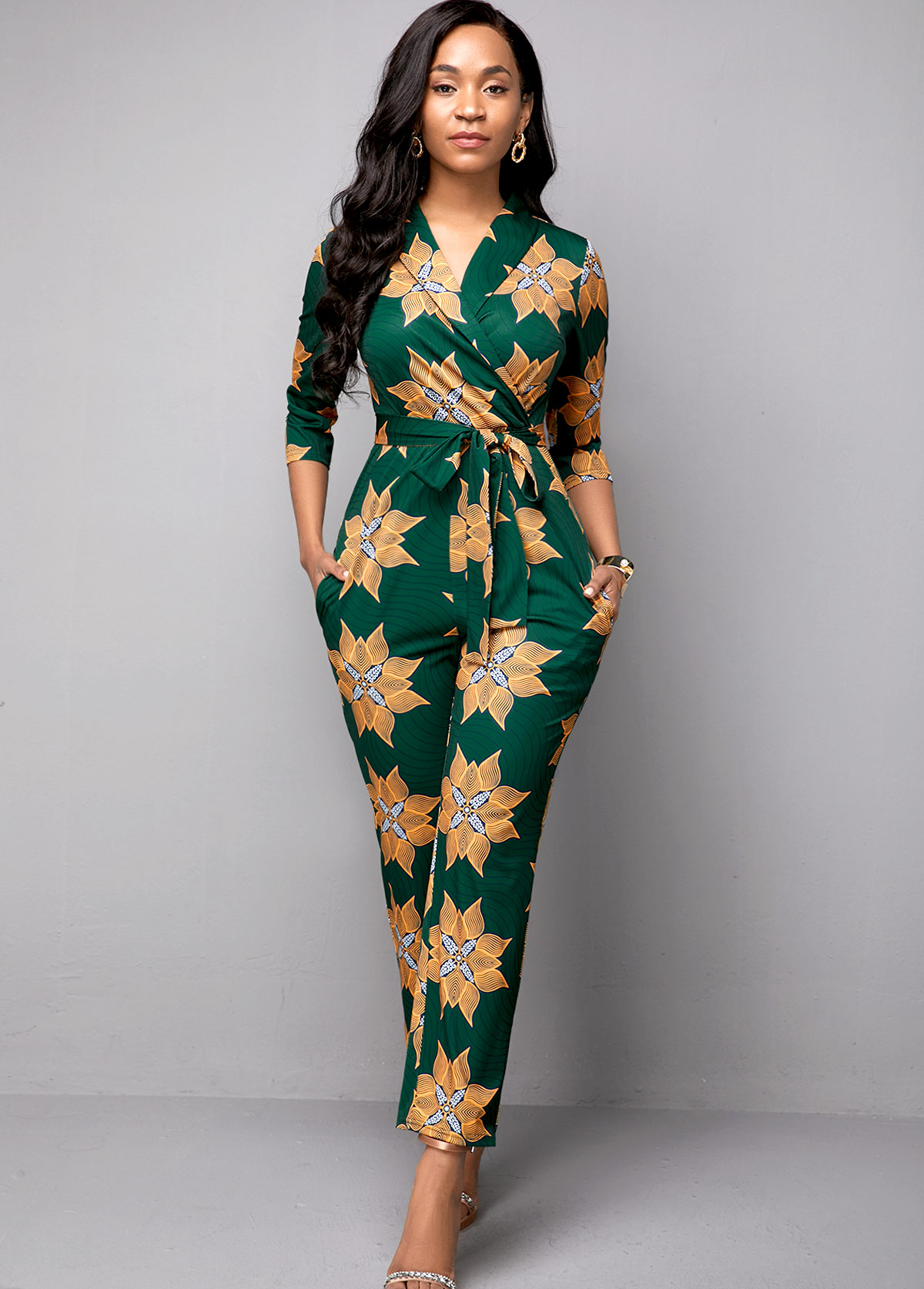 Tribal Print Side Pocket Belted Jumpsuit | Rosewe.com - USD $24.99