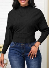 Long Sleeve Cold Shoulder Black Sweater | Rosewe.com - USD $31.99