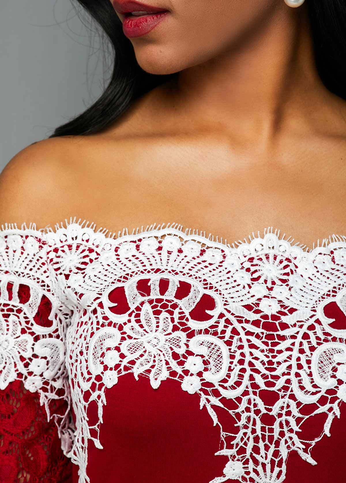 Off Shoulder Lace Panel High Low Dress | Rosewe.com - USD $37.77