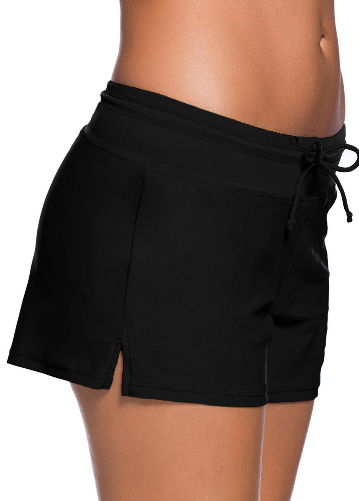 Black Bowknot Detail Side Slit Swim Shorts | Rosewe.com - USD $18.77