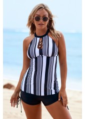 Pierced Tie Side Striped Tankini Set | Rosewe.com - USD $34.98