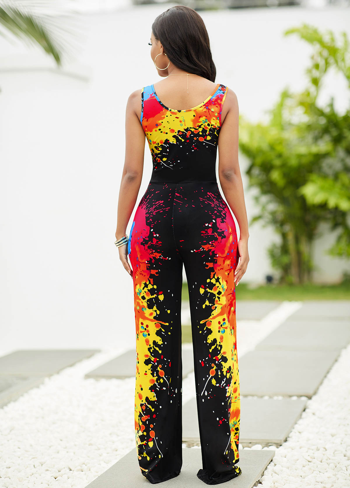 Straight Splash Ink Print Wide Strap Jumpsuit | Rosewe.com - USD $31.98