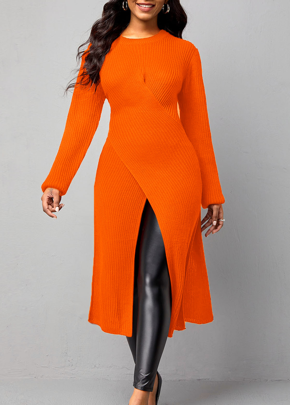 Long Sleeve Cross Front Round Neck Sweater | Rosewe.com - USD $28.99