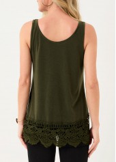 Lace Panel Army Green Tank Top | Rosewe.com - USD $22.98