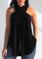 Halter Cross Front Black Tank Top | Rosewe.com - USD $19.77