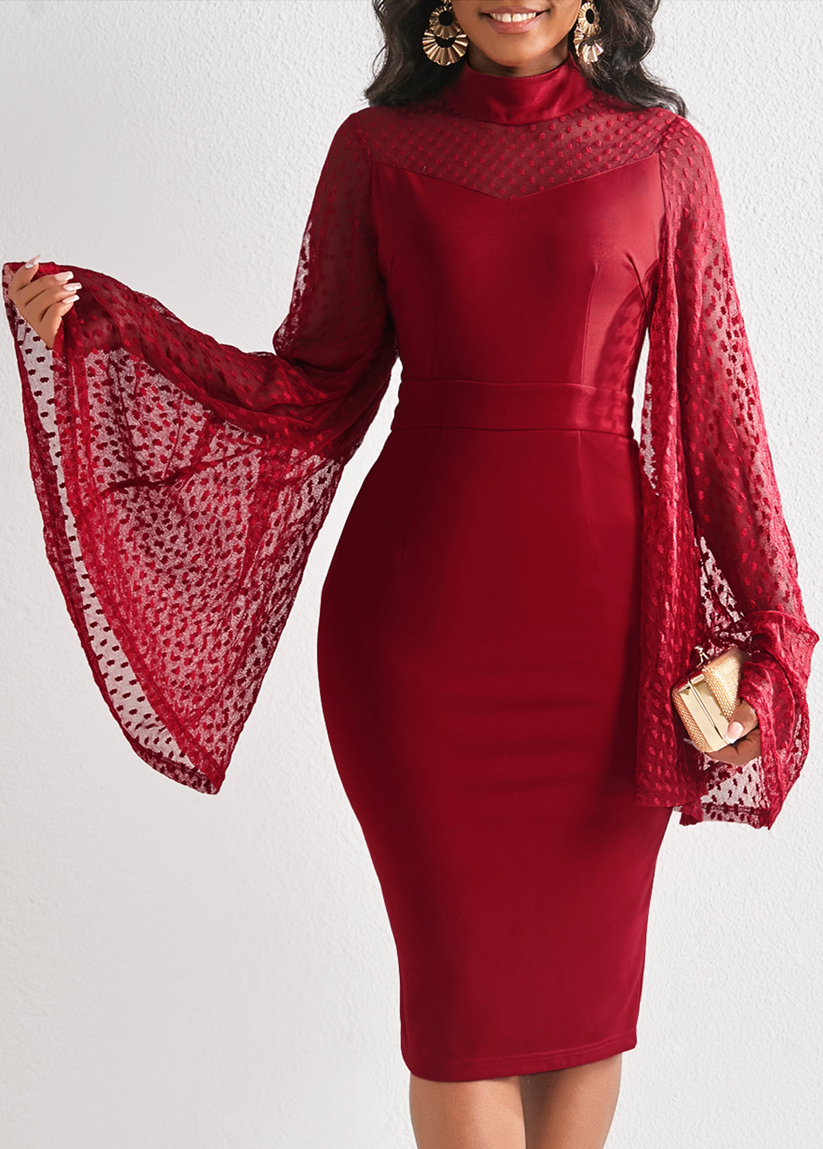 Wine Red Long Sleeve Sheath Dress | Rosewe.com - USD $18.99