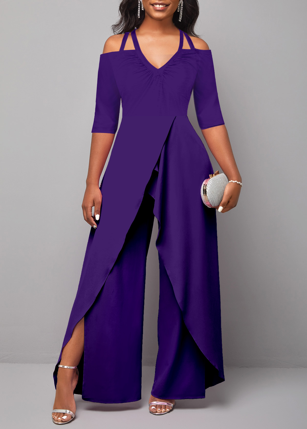 Ankle Length Off Shoulder Purple Jumpsuit | Rosewe.com - USD $37.98