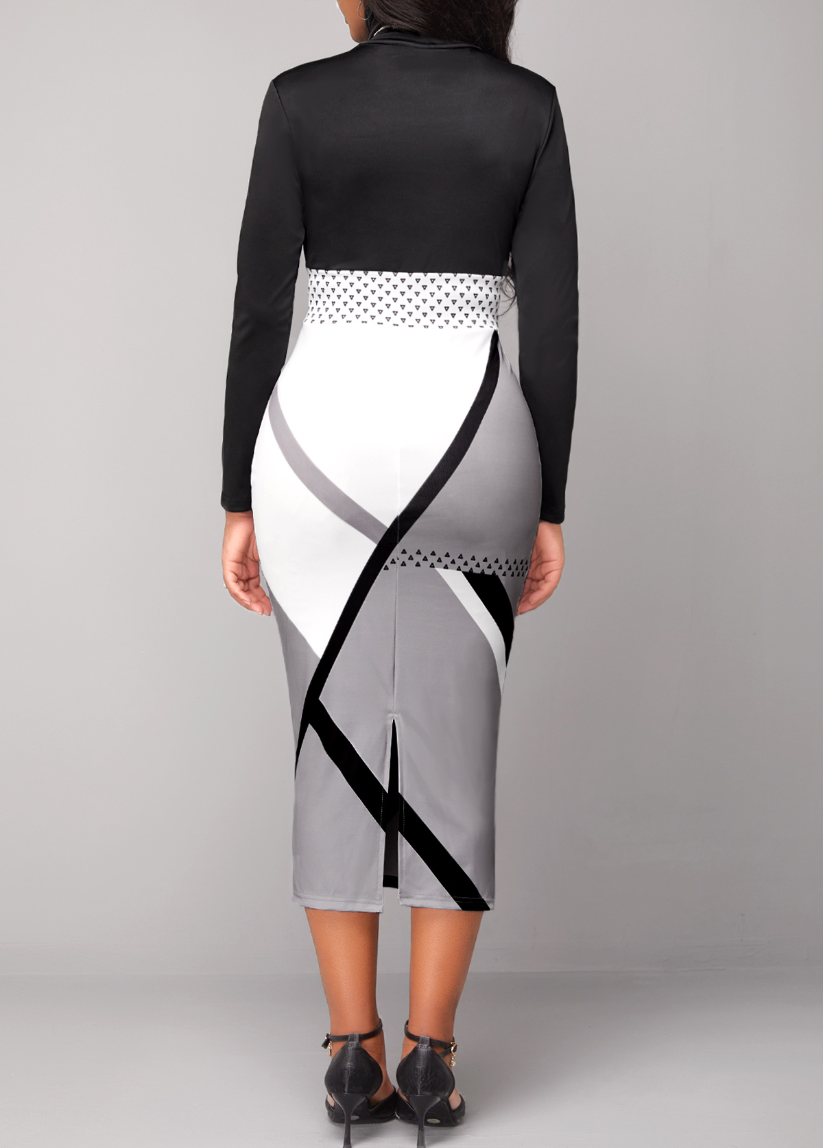 Black Geometric Print High Neck Bodycon Dress | Rosewe.com - USD $26.98