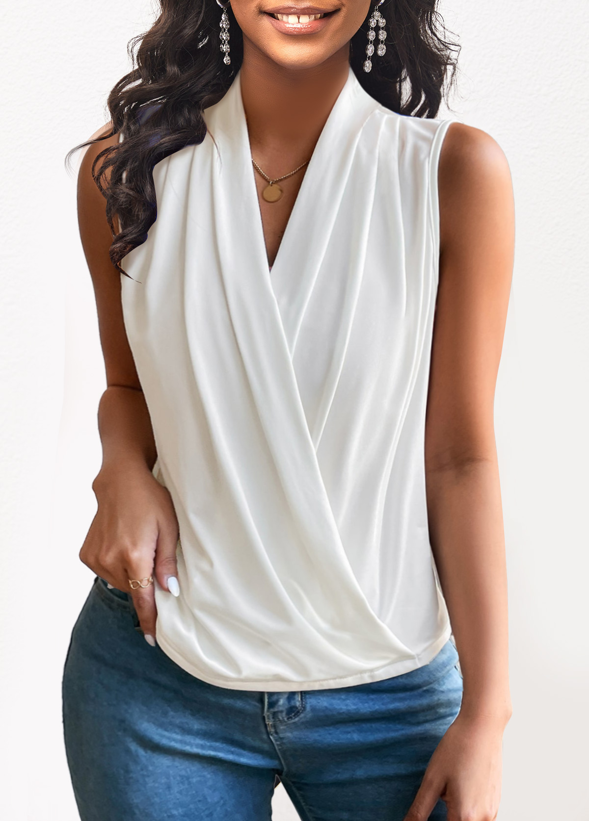 White V Neck Lightweight Tank Top | Rosewe.com - USD $32.98
