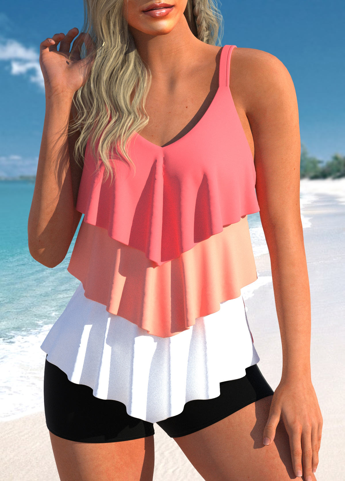 Handkerchief Hem Coral Red Tankini Top | Rosewe.com - USD $31.98