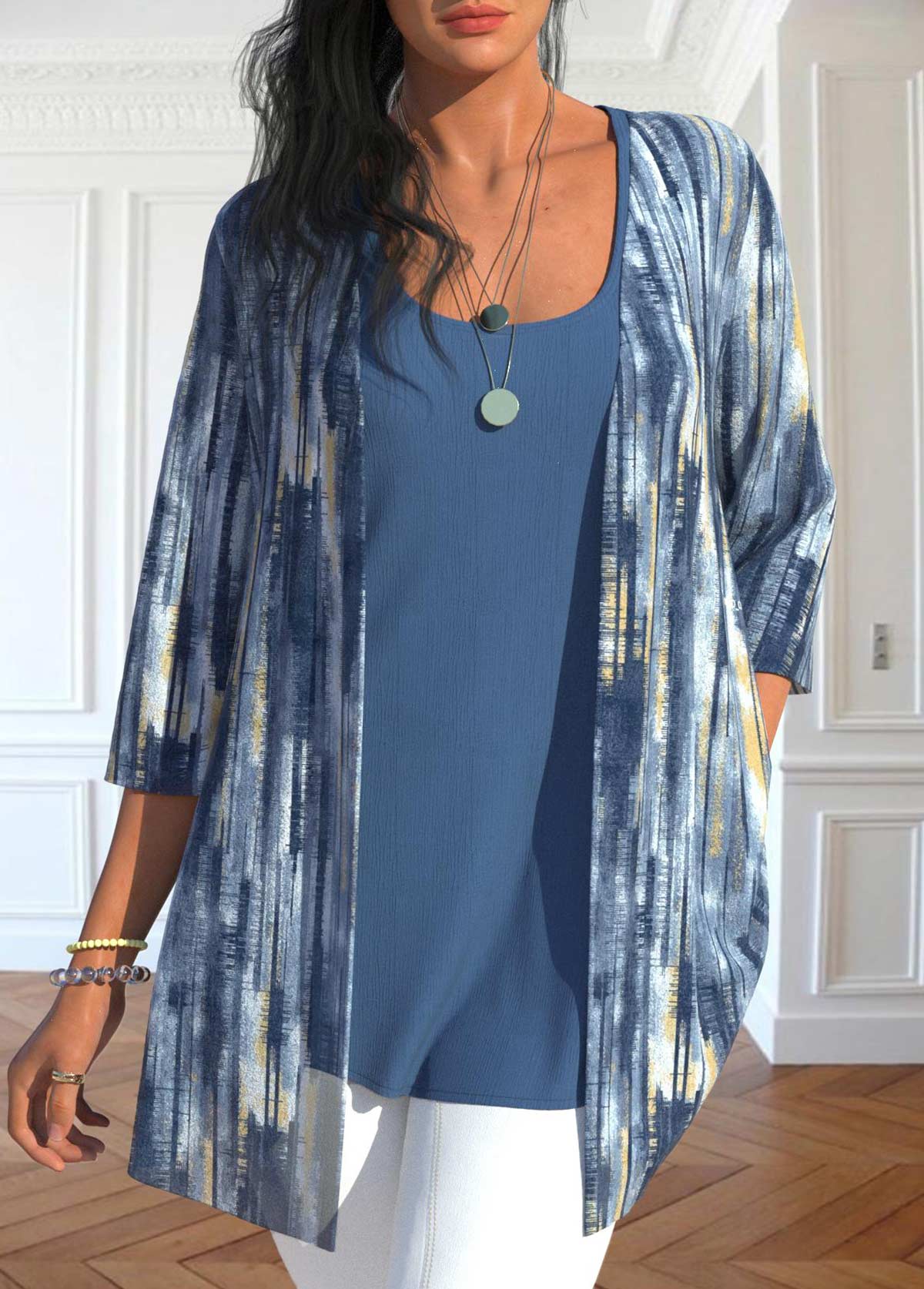 Plus Size Dusty Blue Cardigan and Tank Top | Rosewe.com - USD $46.98