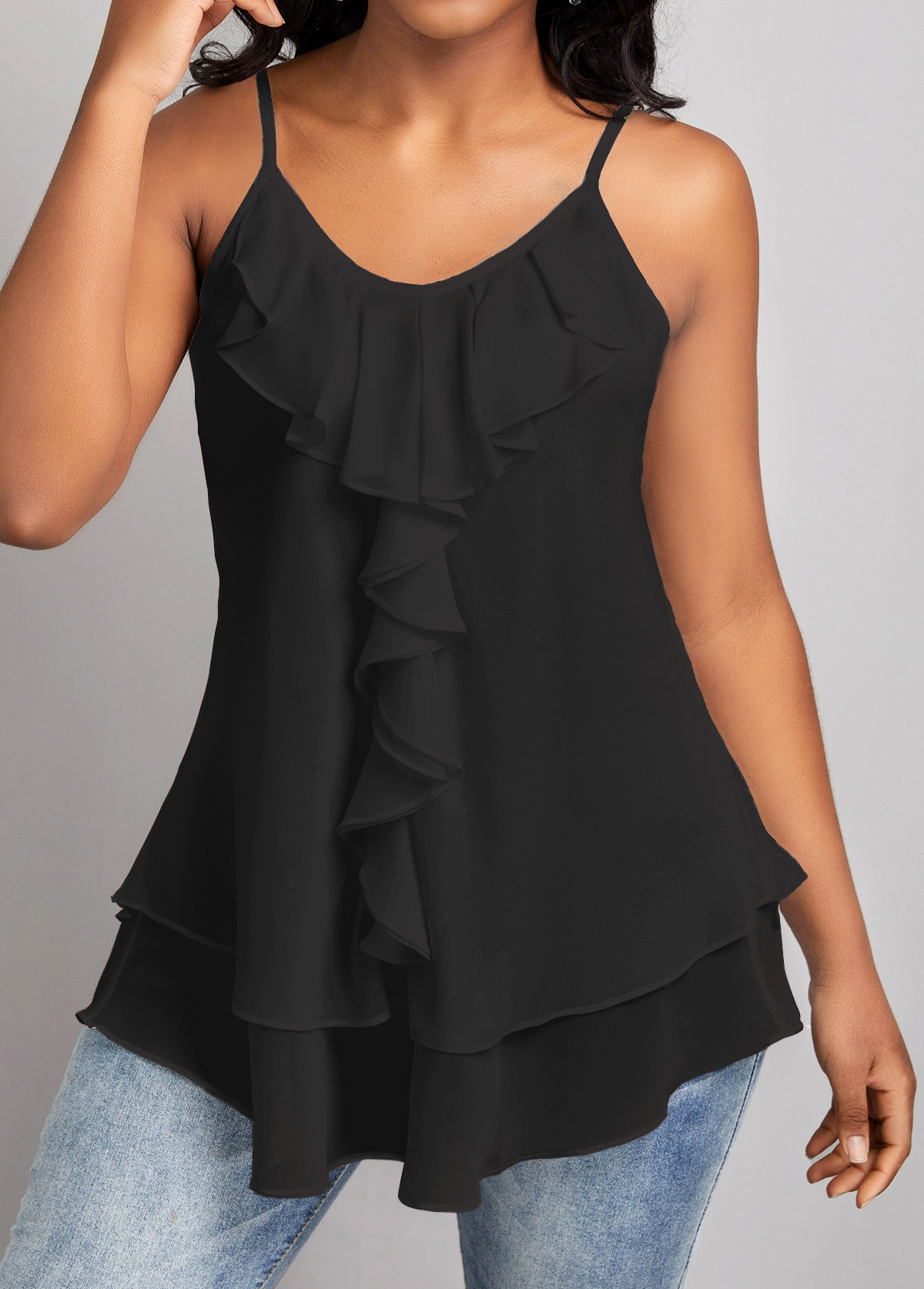 Black Scoop Neck Strappy Camisole Top | Rosewe.com - USD $20.98