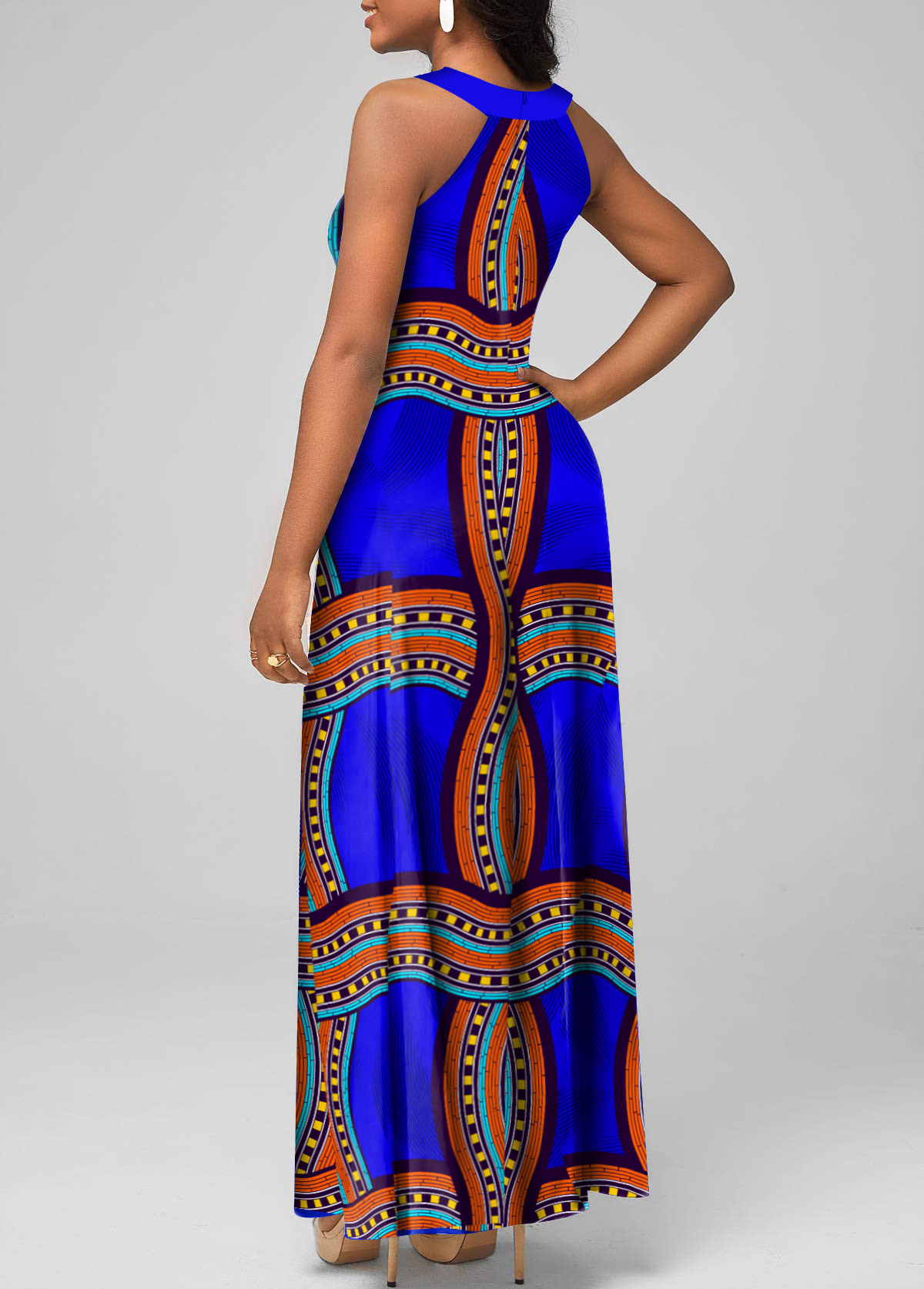 Plus Size Royal Blue Cage Neck Dress | Rosewe.com - USD $42.98