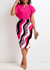 Hot Pink Split Neck Leopard Bodycon Dress | Rosewe.com - USD $35.98