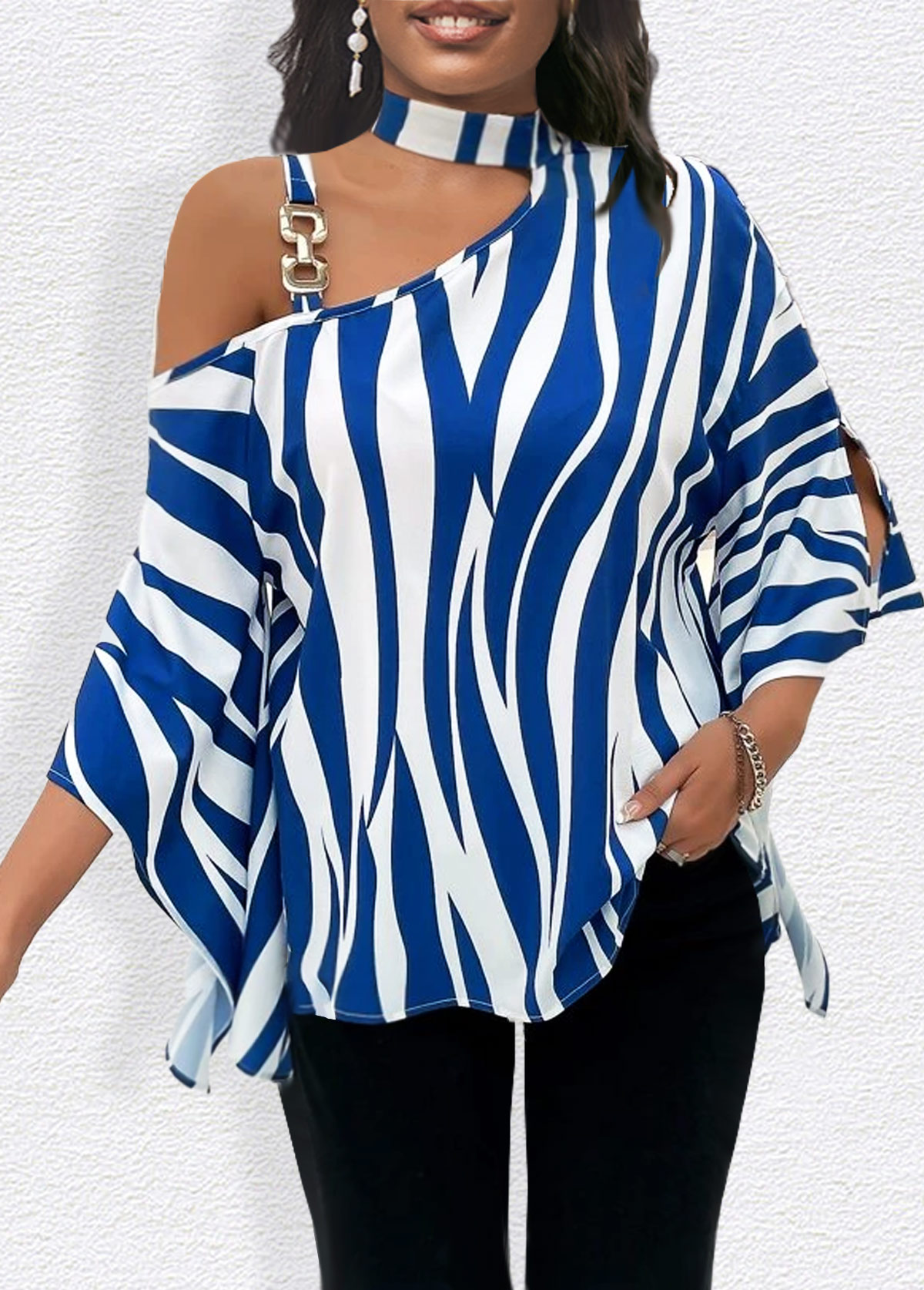 Zebra Stripe Print Chain Blue T Shirt | Rosewe.com - USD $37.98