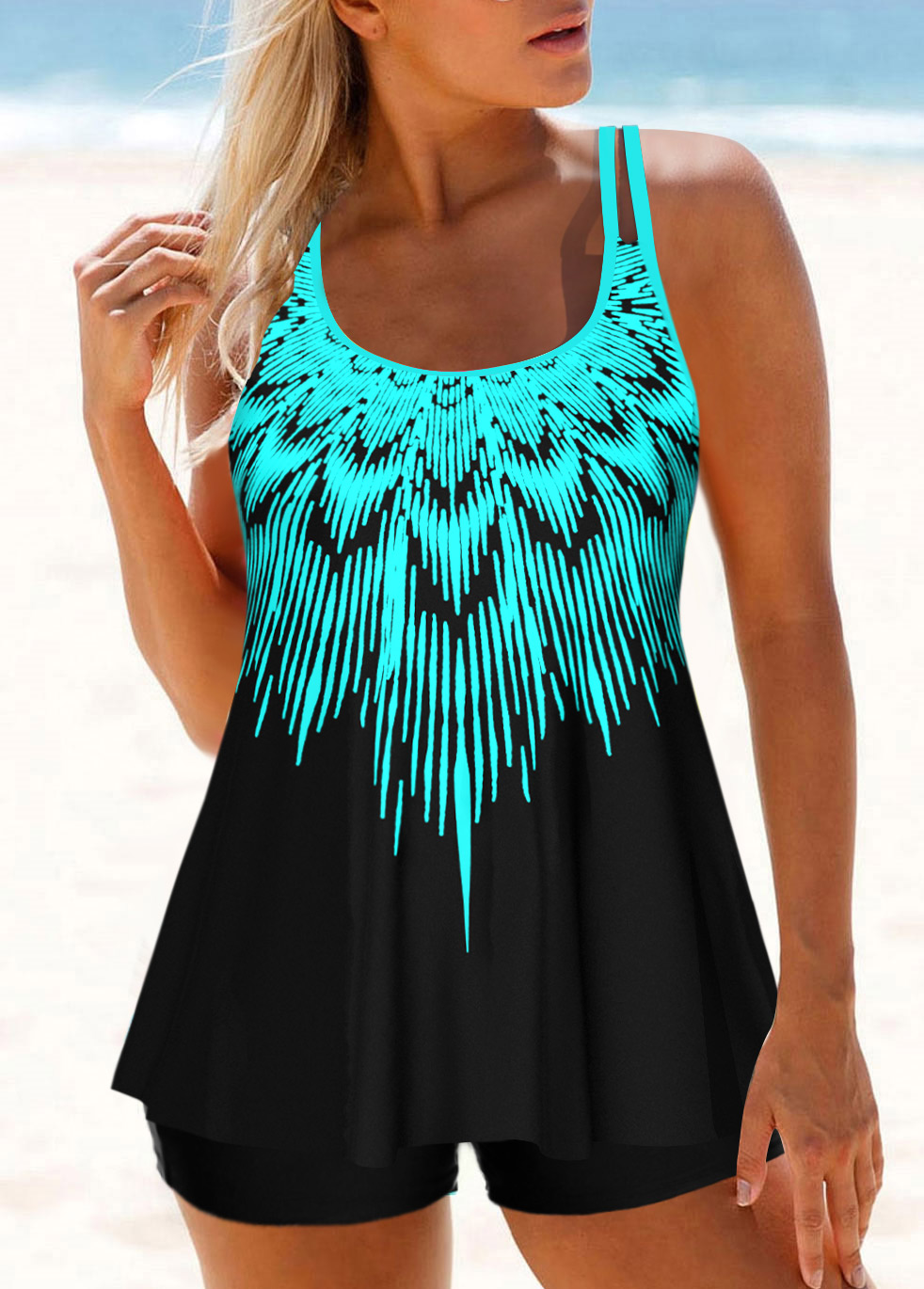 Plus Size Cyan Ombre Tankini Top | Rosewe.com - USD $33.98