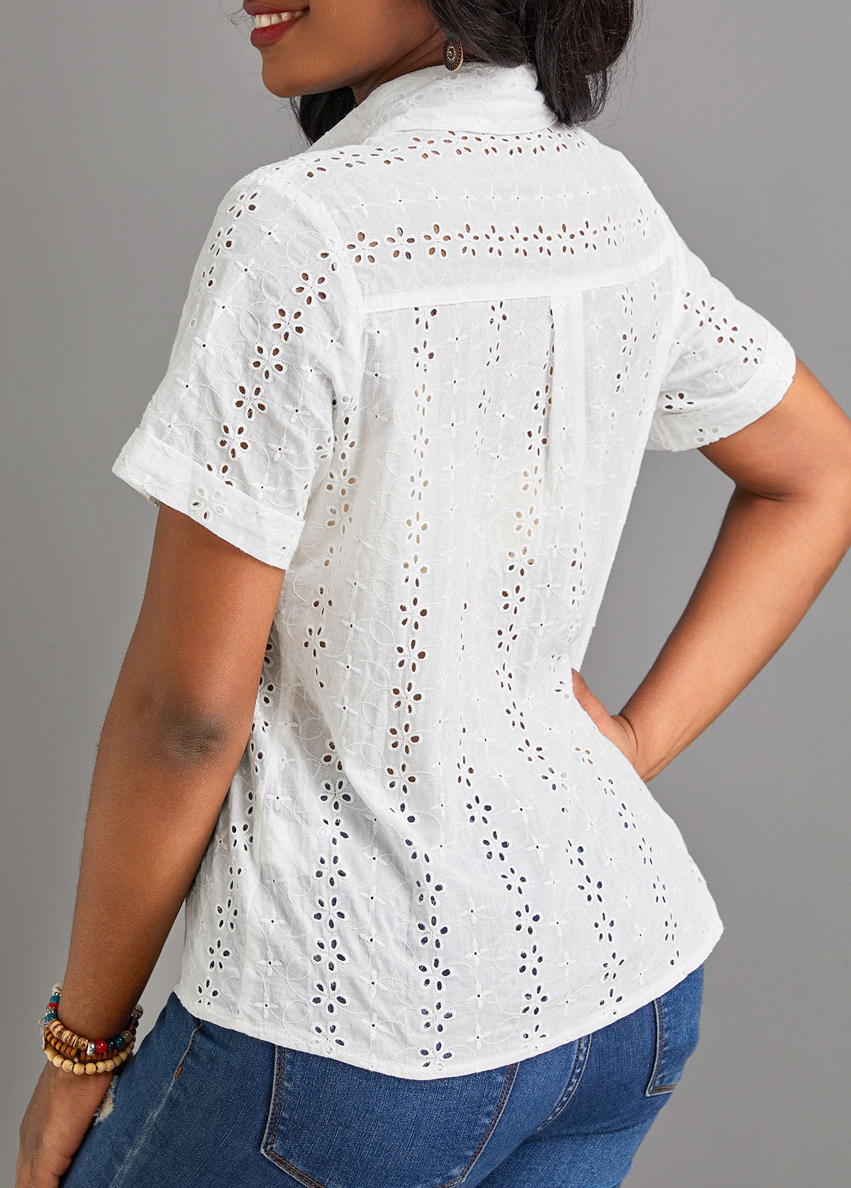 Button Shirt Collar Short Sleeve White Blouse | Rosewe.com - USD $18.98