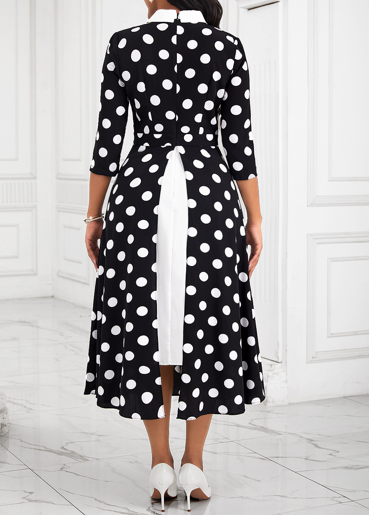 Polka Dot Fake 2in1 Black Polo Collar Dress | Rosewe.com - USD $33.98