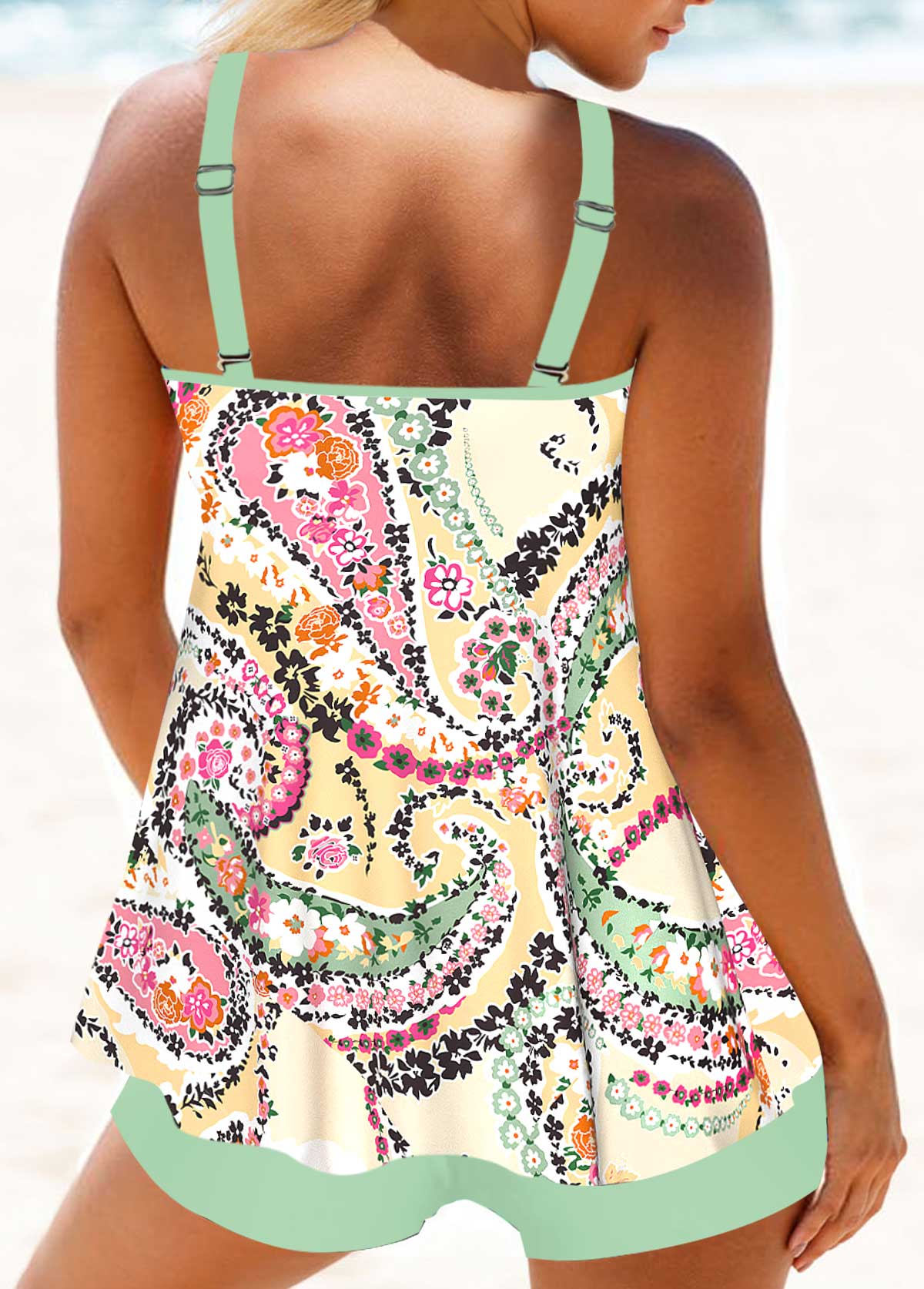 Mid Waisted Paisley Print Patchwork Tankini Set | Rosewe.com - USD $38.98