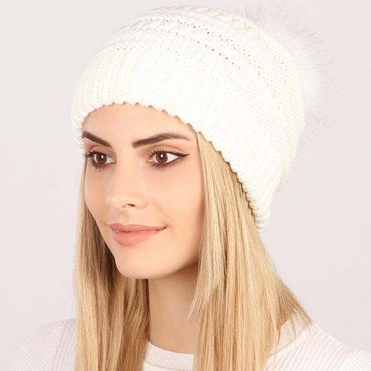 White Acrylic Beanie Puff Ball Hat | Rosewe.com - USD $13.98