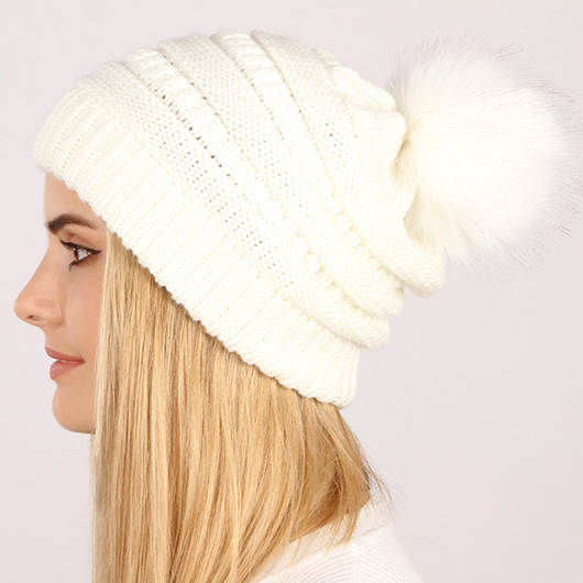 White Acrylic Beanie Puff Ball Hat | Rosewe.com - USD $13.98
