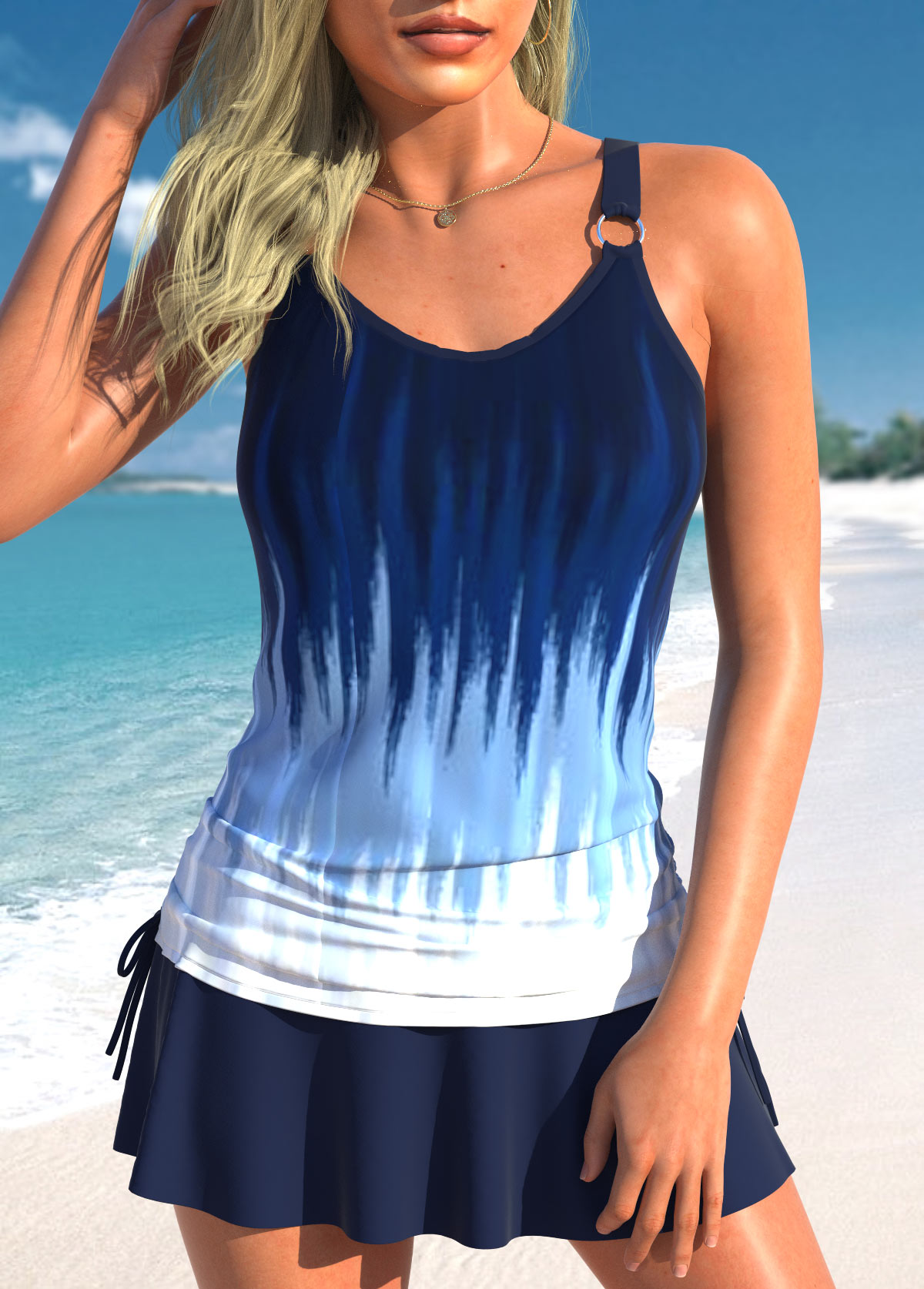 Mid Waisted Dark Blue Ombre Tankini Set | Rosewe.com - USD $36.98