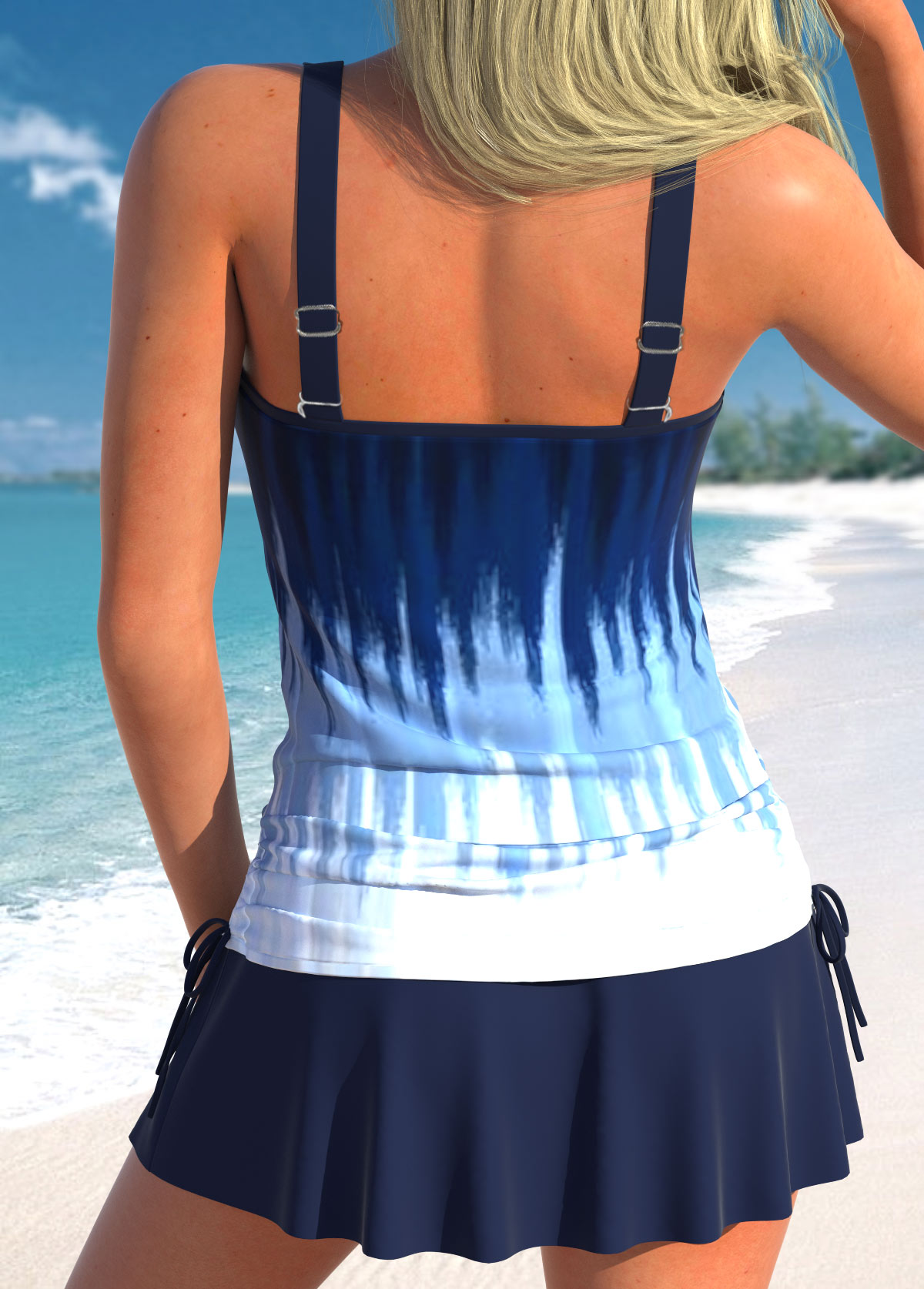 Mid Waisted Dark Blue Ombre Tankini Set | Rosewe.com - USD $36.98