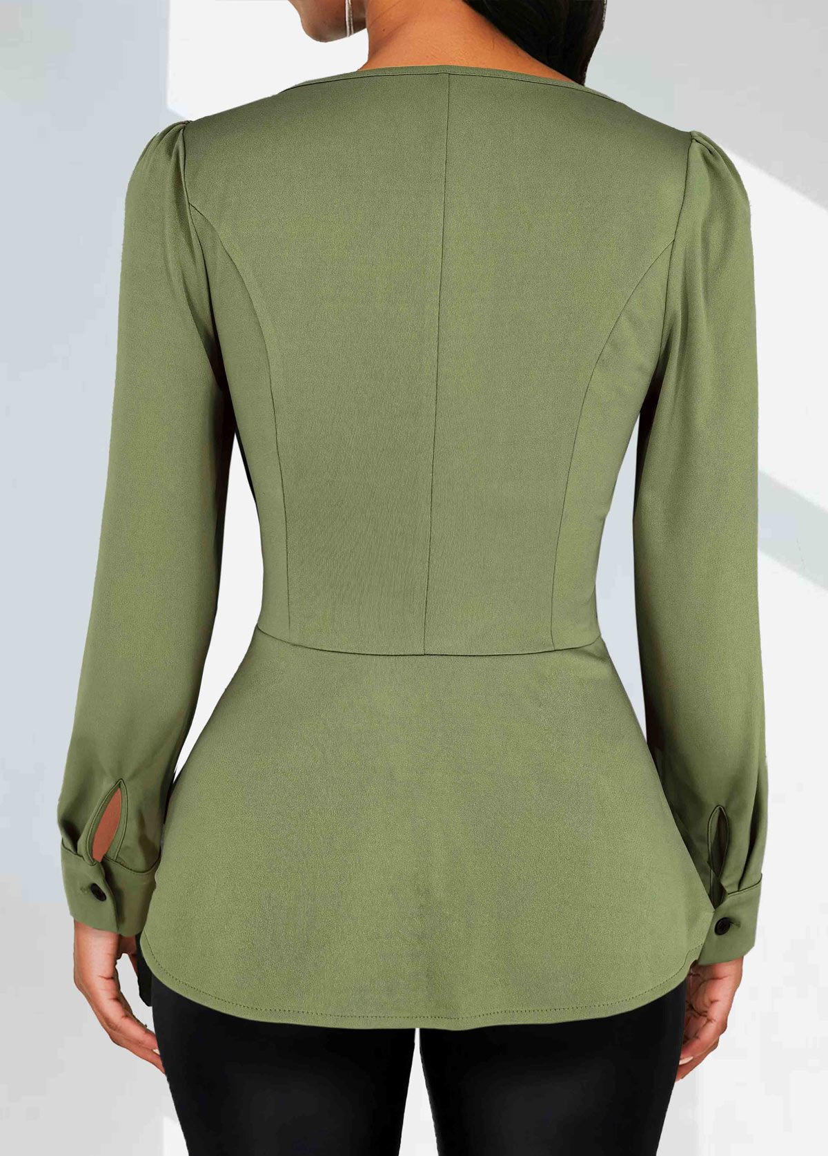Ruched Sage Green Long Sleeve Asymmetrical Neck Shirt | Rosewe.com ...