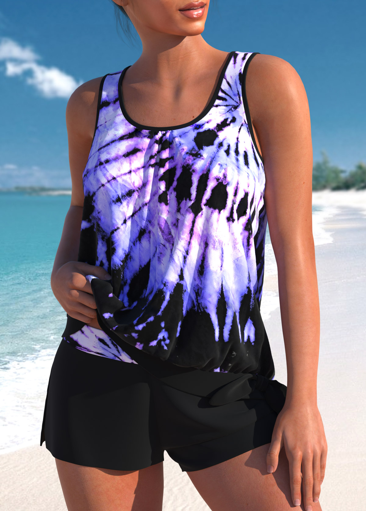 Tie Dye Print Light Purple Tankini Set | Rosewe.com - USD $35.98