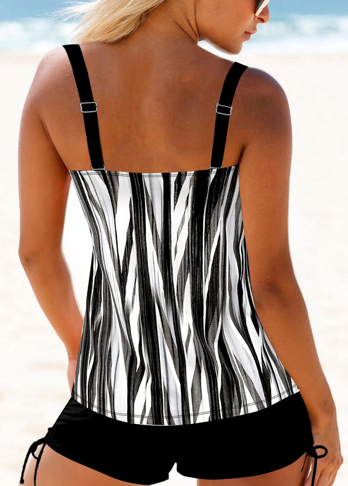 Geometric Print Patchwork Black Tankini Set | Rosewe.com - USD $33.98