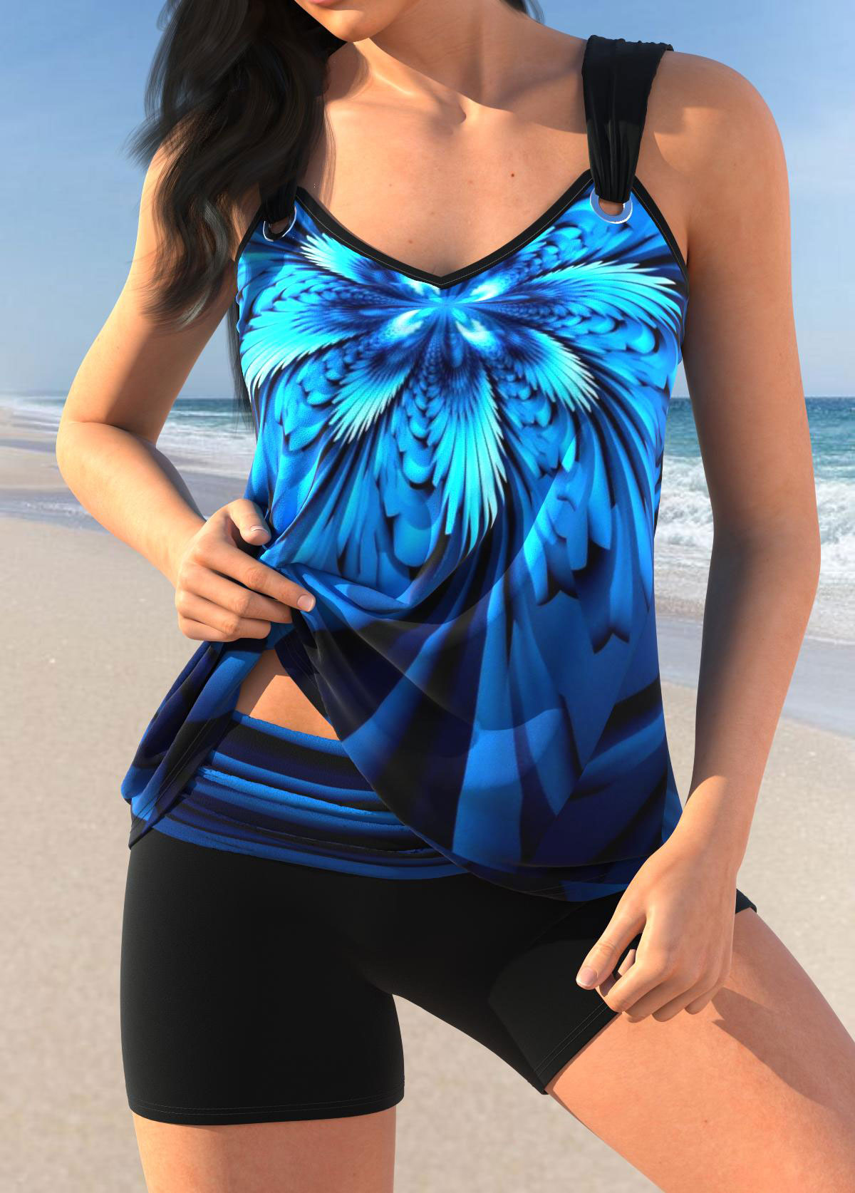 Ombre Eyelet Sky Blue Tankini Set | Rosewe.com - USD $34.98