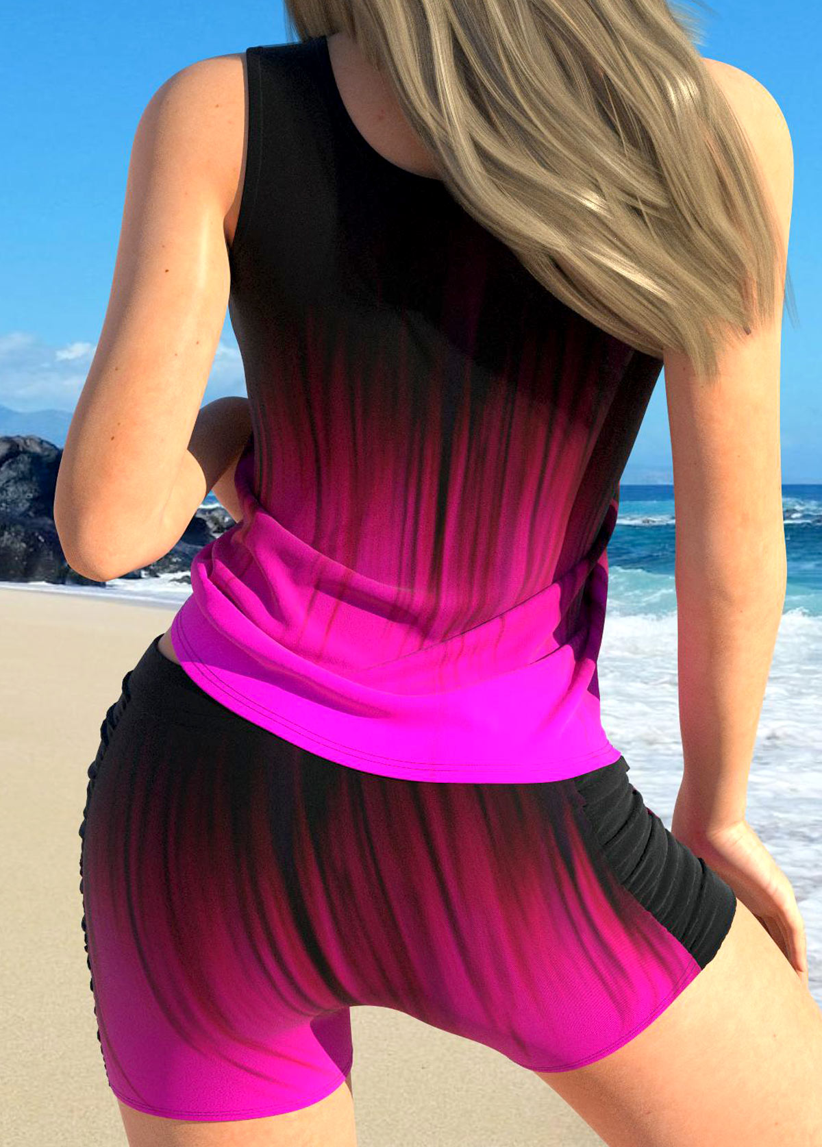 Ombre Patchwork Neon Rose Red Tankini Set | Rosewe.com - USD $34.98