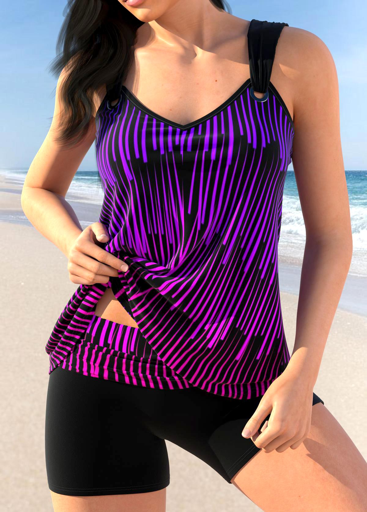 Dazzle Colorful Print Eyelet Neon Violet Tankini Set | Rosewe.com - USD ...