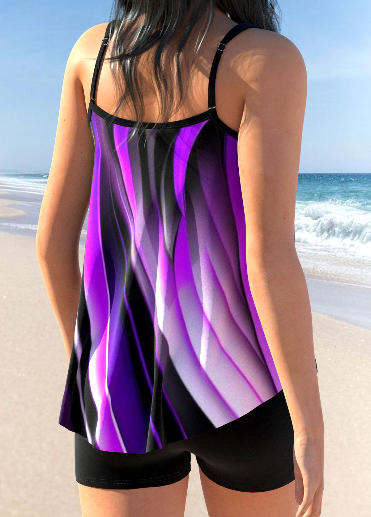 Scoop Neck Neon Violet Tankini Set | Rosewe.com - USD $32.98