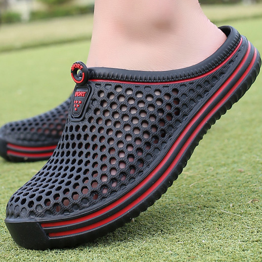 Hollow Design Black Closed Toe Falt Sliders | Rosewe.com - USD $16.98