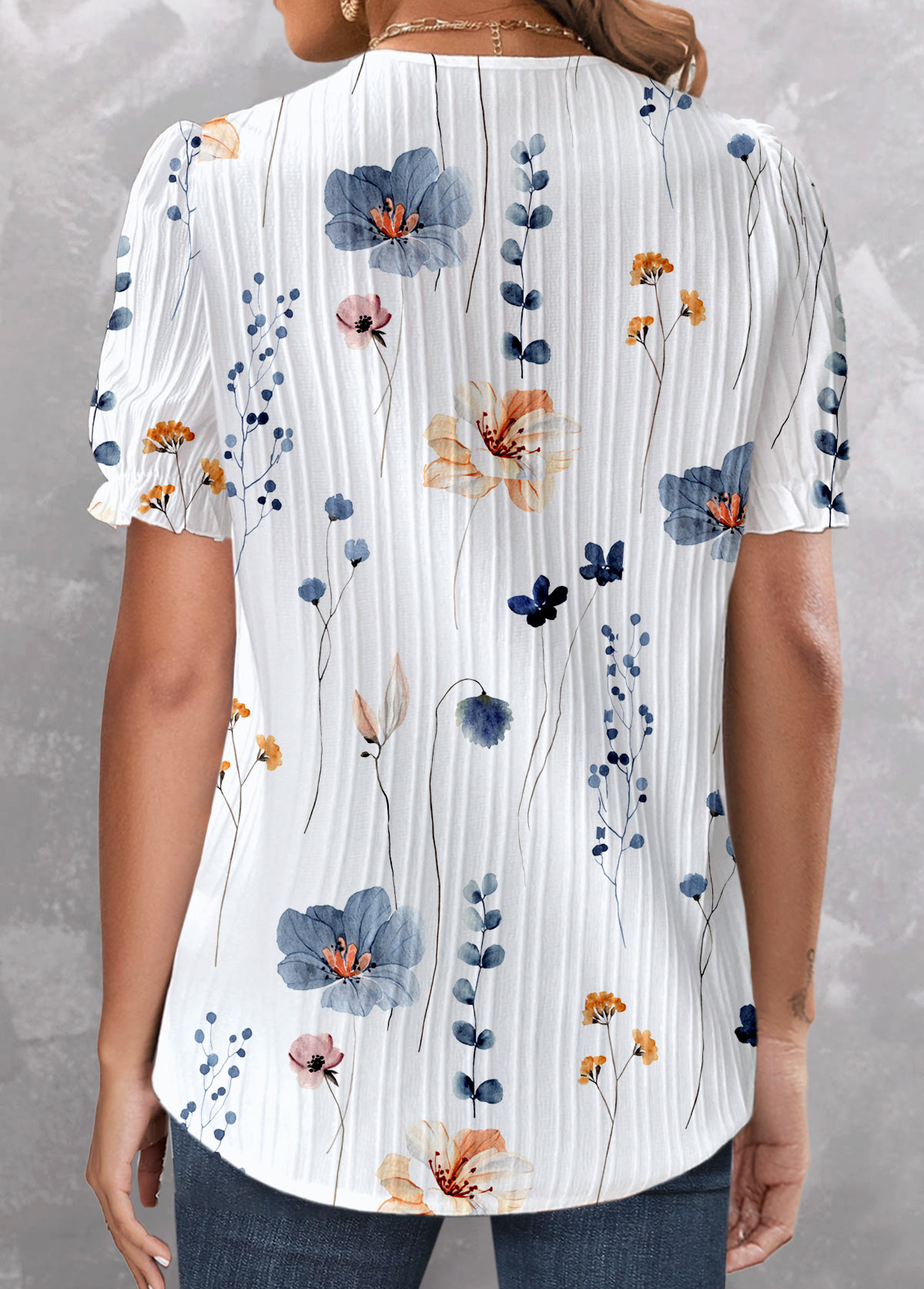 Plus Size White Lace Floral Print Short Sleeve Blouse | Rosewe.com ...