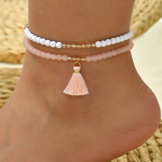 Light Pink Tassel Design Glass Anklets | Rosewe.com - USD $7.98