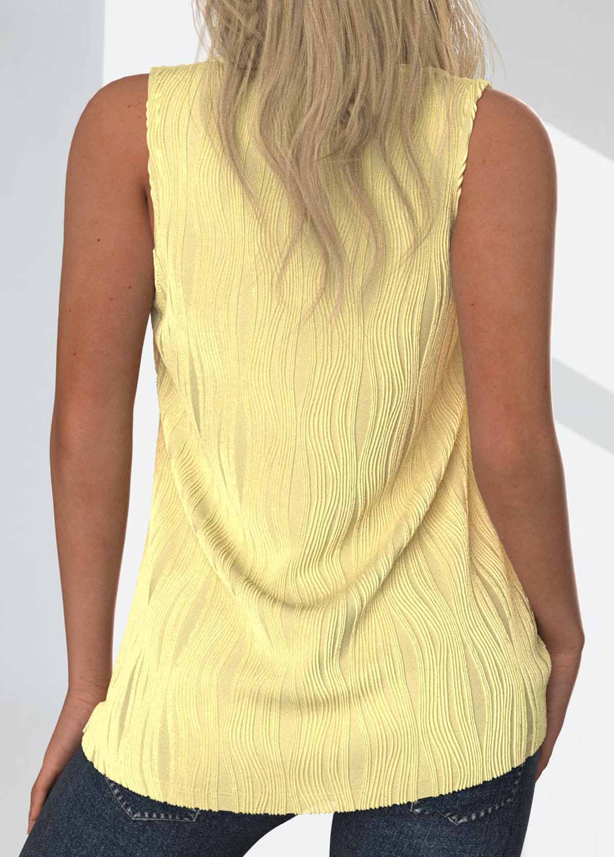 Light Yellow Scoop Neck Textured Fabric Tank Top | Rosewe.com - USD $21.58