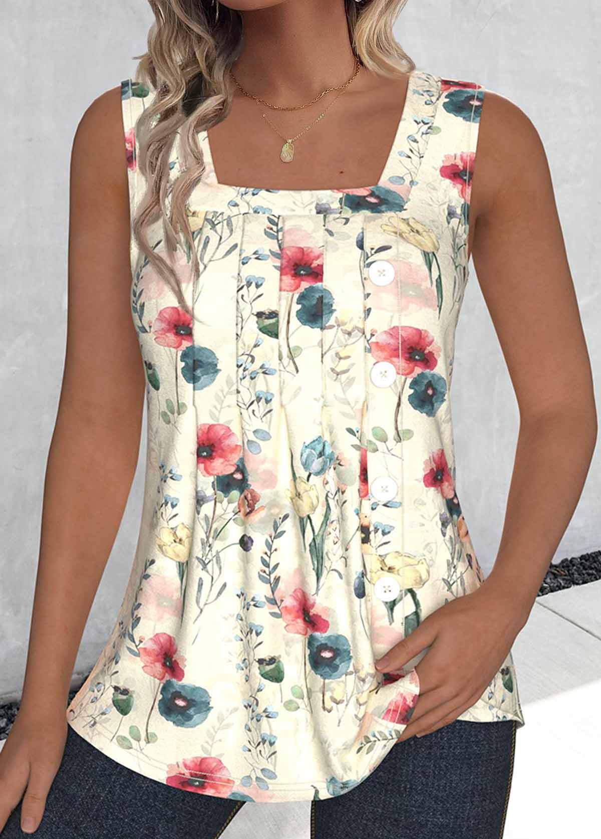 Random Floral Print Tuck Stitch Multi Color Tank Top | Rosewe.com - USD ...