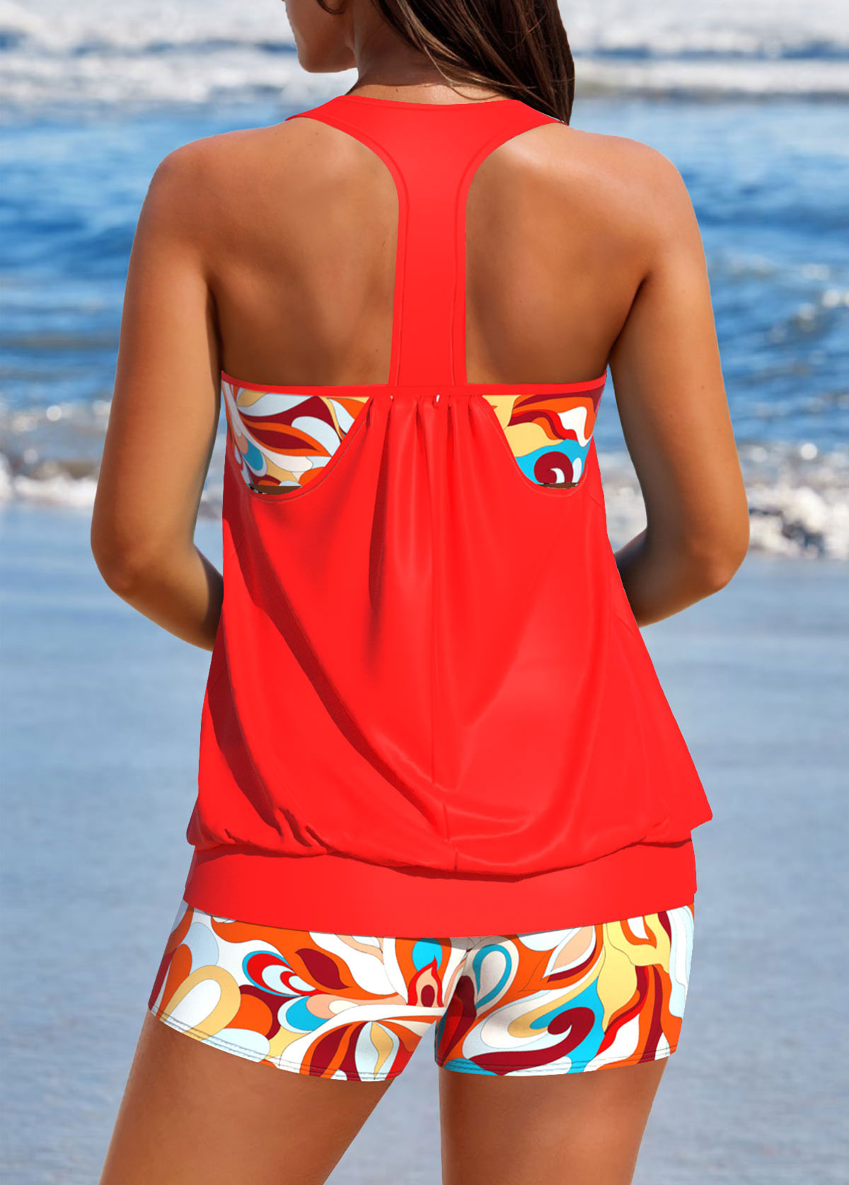 Floral Print Patchwork Red Tankini Set | Rosewe.com - USD $34.98