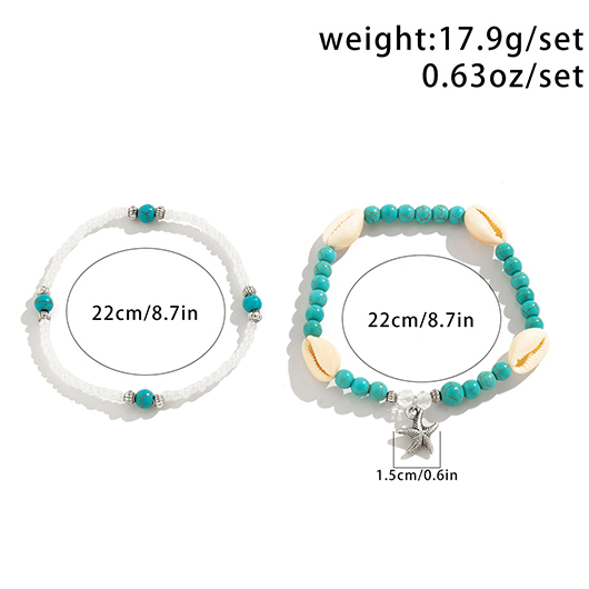 Mint Green Shell Polyresin Pearl Anklets Set | Rosewe.com - USD $8.98