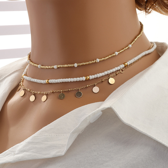 Beaded Tassel Gold Plastic Necklace Set | Rosewe.com - USD $12.98