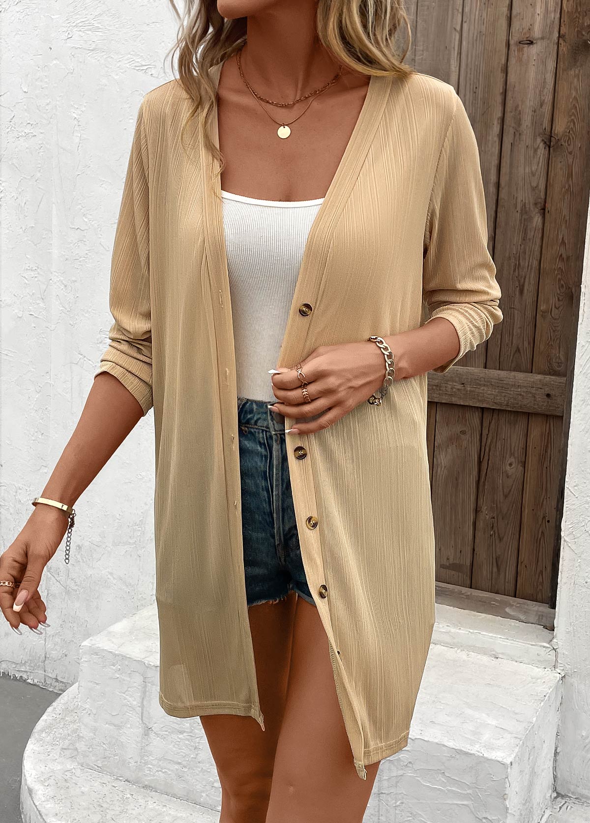 Lightweight Long Sleeve Button Light Cardigan | Rosewe.com - USD $29.98