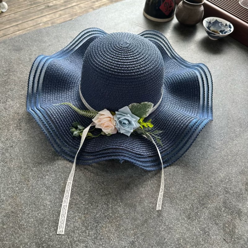 Floral Design Navy Patchwork Straw Hat | Rosewe.com - USD $15.98